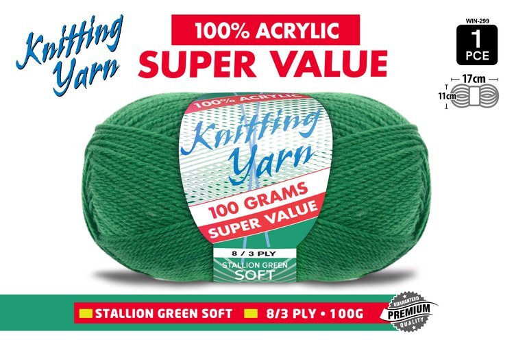 Green Knitting Wool Yarn 100g 8 Ply 1 Roll 100% Acrylic