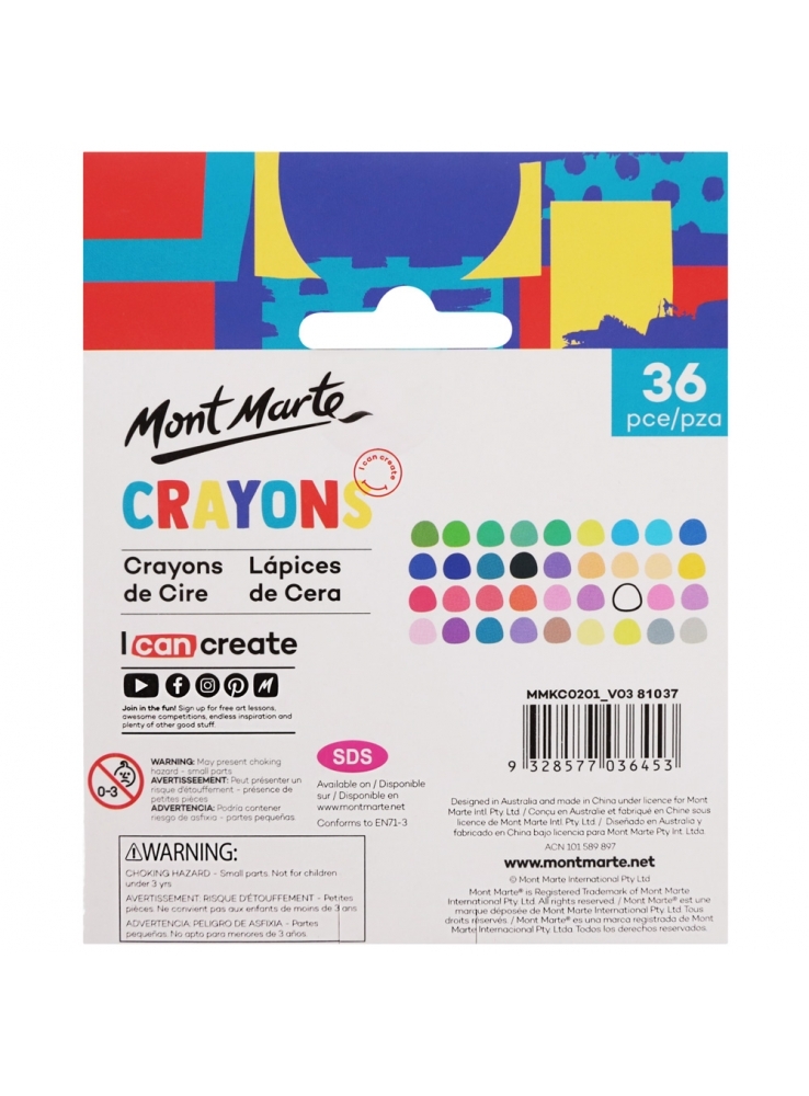 New 1pce Mont Marte MM Crayons 36pc