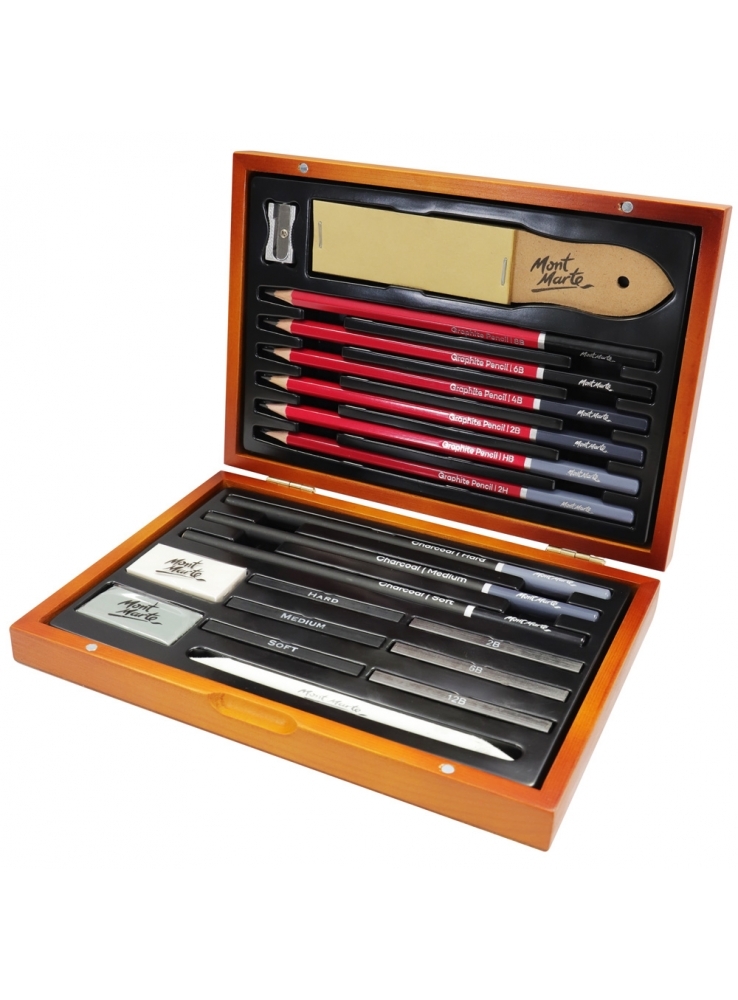 Mont Marte Signature Sketching Set in Wooden Box 21pce, Artist Gift