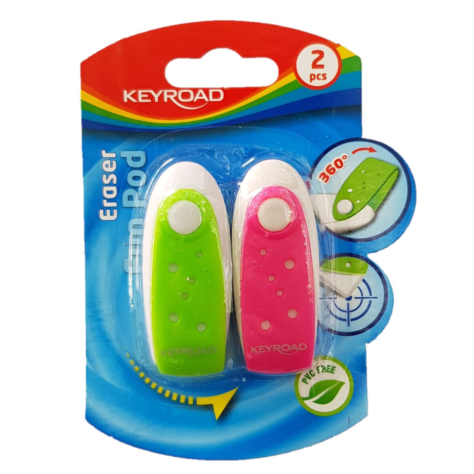 2pce Keyroad Eraser Fun Pod 360 Rotate Rubber Drawing School Essential ...