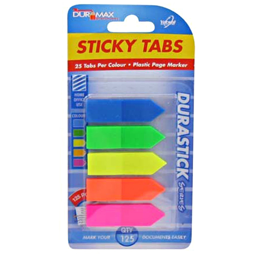 NEW 5pce Sticky Tabs- 25 sheets per colour - Plastic Doc Protection