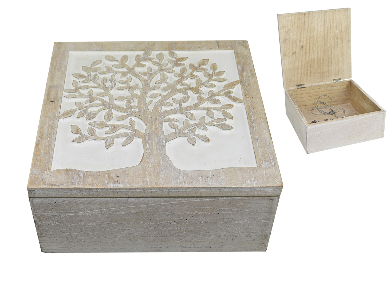 1pce 20cm Square Tree Of Life Carved Trinket, Gift Box White Natural ...