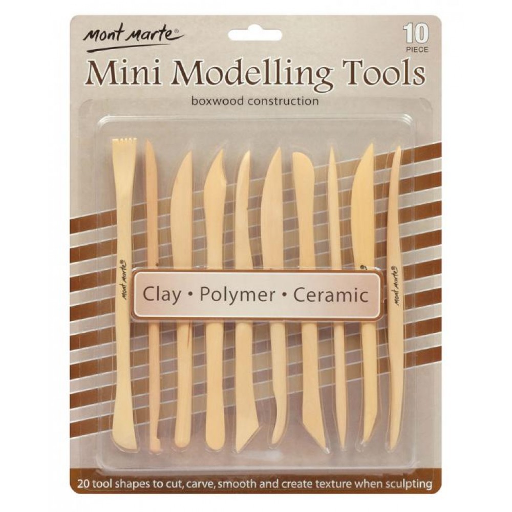 Mont Marte Mini Modelling Tools Boxwood 10pce, Polymer Clay Sculpting ...