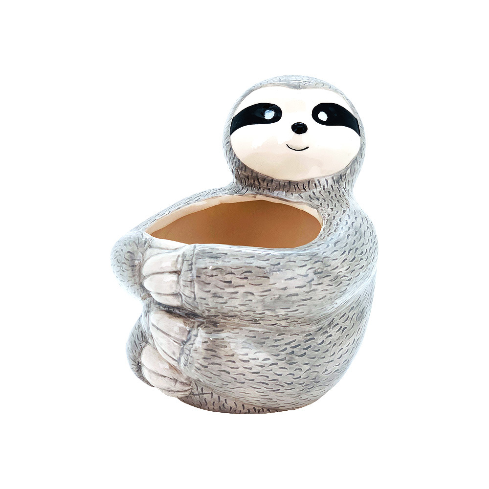 1pce 17.7cm Large Pot Sloth Planter White and Grey Herbs & Flowers Ceramic