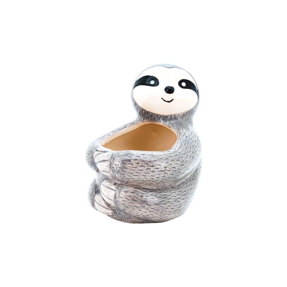 1pce 17.7cm Medium Pot Sloth Planter White and Grey Herbs & Flowers Ceramic