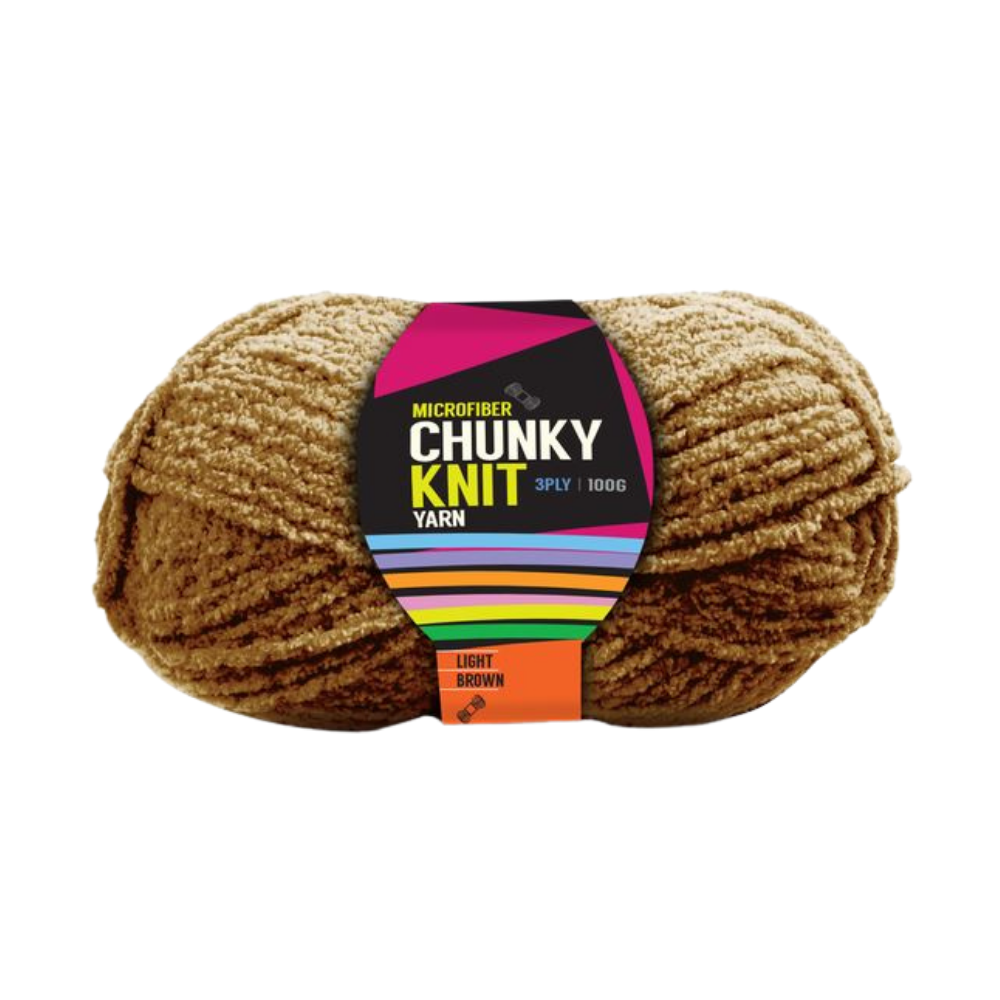 Light Brown Chunky Knitting Wool Yarn 100g 3 Ply 1 Roll Microfiber 100% ...