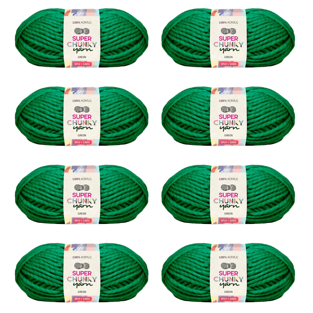 Green Knitting Wool Yarn 8 Rolls Set 3 Ply 100g 100% Acrylic