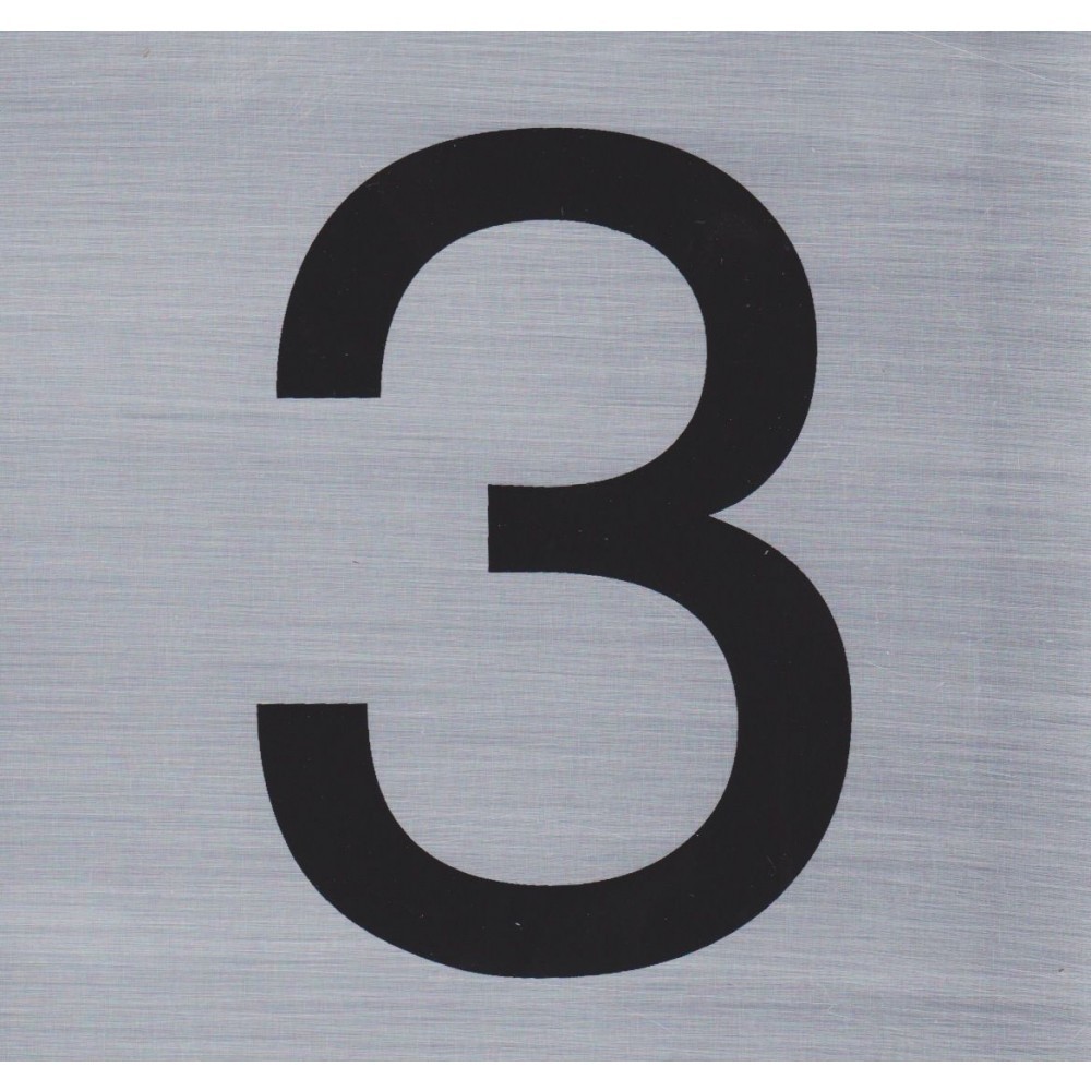 HOUSE NUMBER 3 10x10cm, Brush Stainless Steel Look, Self Adhesive - S010